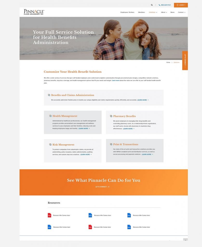 Pinnacle Claims Management website design & development